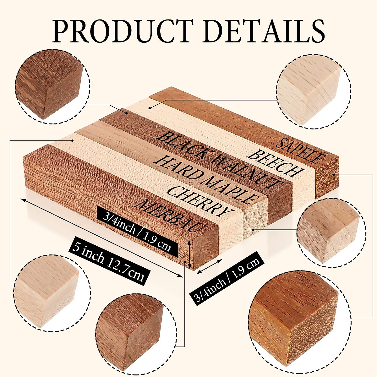 30 Pieces Exotic Wood Pen Blanks Pen Turning Supplies, Black Walnut, Hard Maple, Beech, Sapele, Cherry, and Merbau DIY Crafts Pen Turning Kit for DIY Crafts,5 x 3/4 x 3/4 Inches