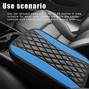 Car Center Console Cushion Pad, Accessories Interior Protection Universal Leather Waterproof and Anti-scratch Armrest Seat Box Cover Profector for Most Car,SUV, Vehicle (Blue)