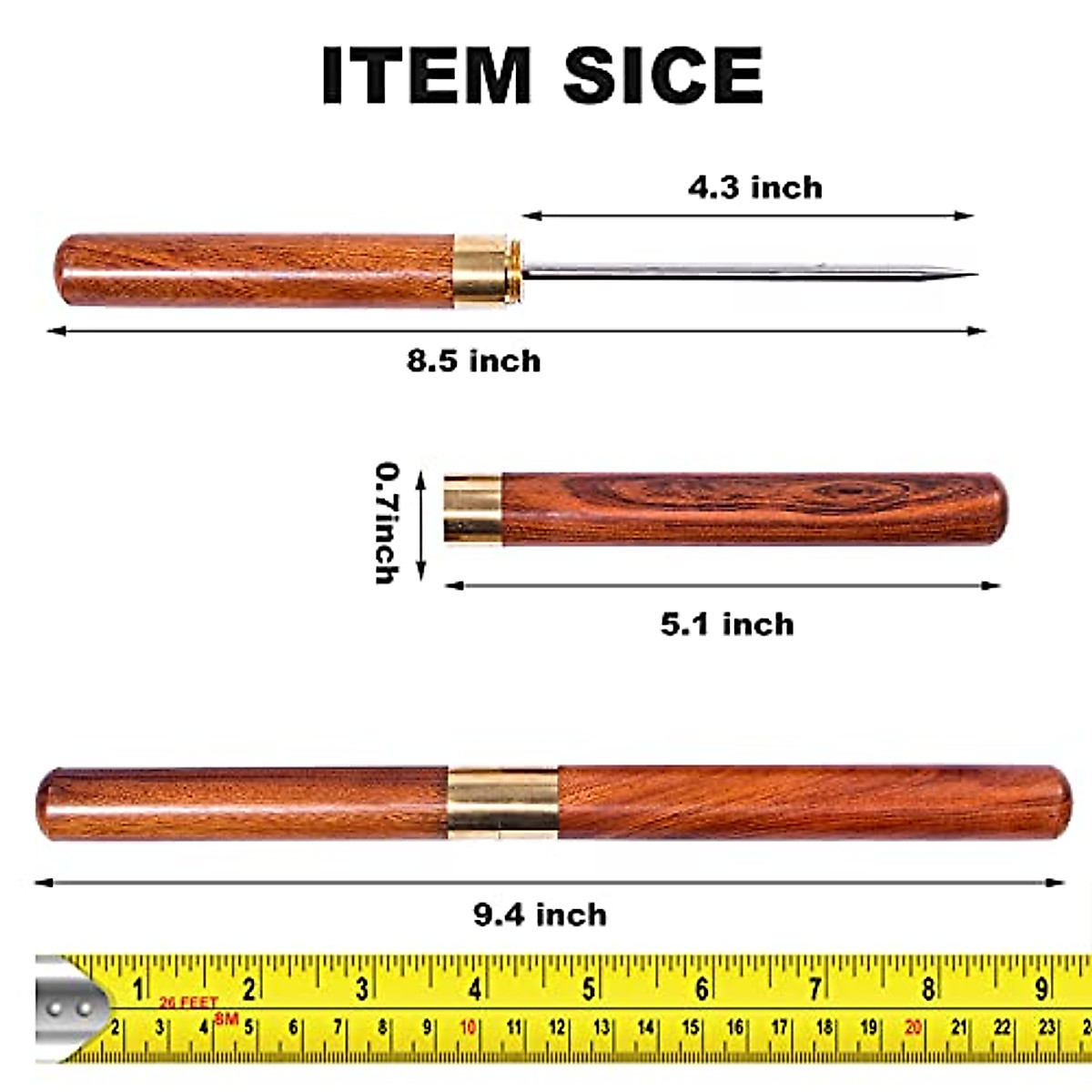 QiBaLee Ice Pick 2Pcs. Ice Picks for Breaking Ice. 9 Inches Length. Secure Wooden Caps and Non-slip Wooden Handles. Easy to Store. For Use in Kitchen Bars Bartender Picnics Camping& Restaurant