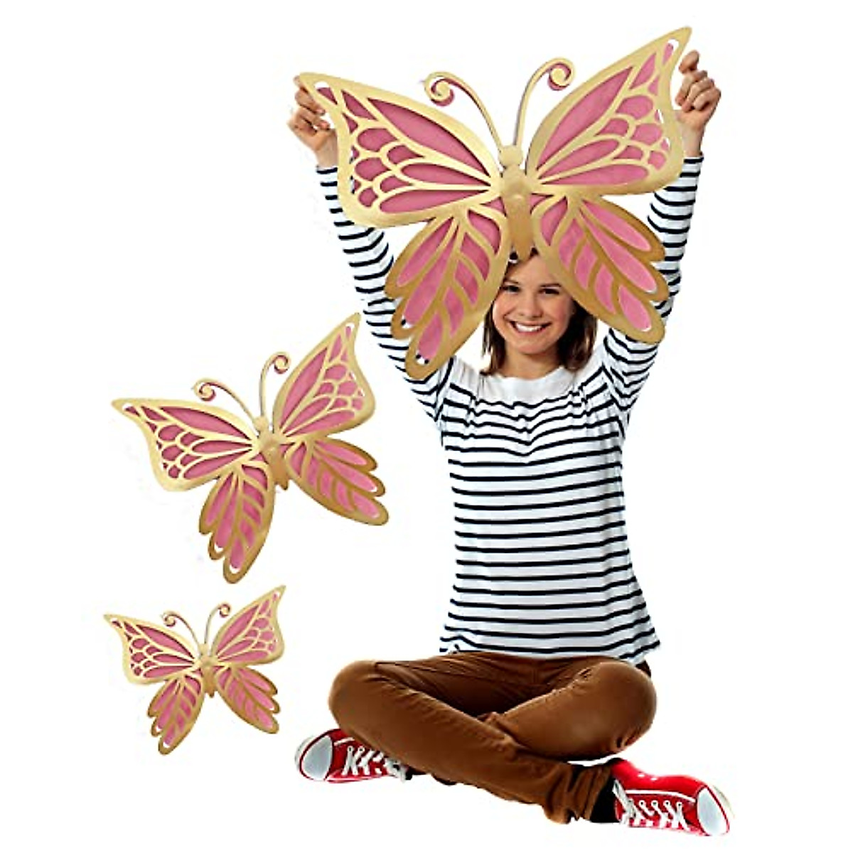 Large Butterfly Party Decoration paper Butterfly in 3 different sizes Giant butterfly Large Butterfly prop (Gold and Pink)