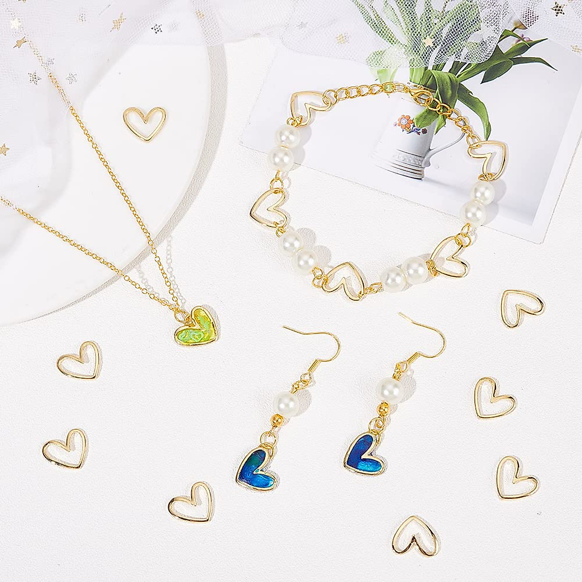 BENECREAT 20pcs Real 18K Gold Plated Linking Rings Brass Heart Jewelry Connectors Open Bezels for Bracelets Necklace DIY Making, Wedding, Mother's Day Festival Gifts, 11.5x13mm