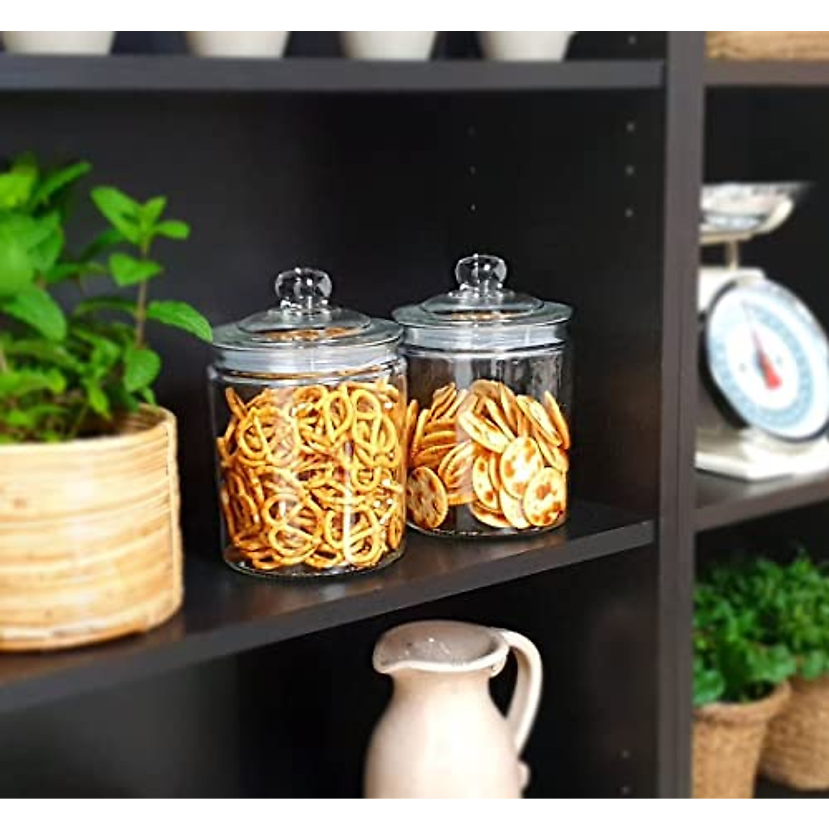 Glass Canister Set for Kitchen Counter + Labels & Marker - Set of 2 - Glass Cookie Jars with Airtight Lids - Food Storage Containers with Lids Airtight for Pantry - Flour, Sugar, Coffee, Cookies, etc.