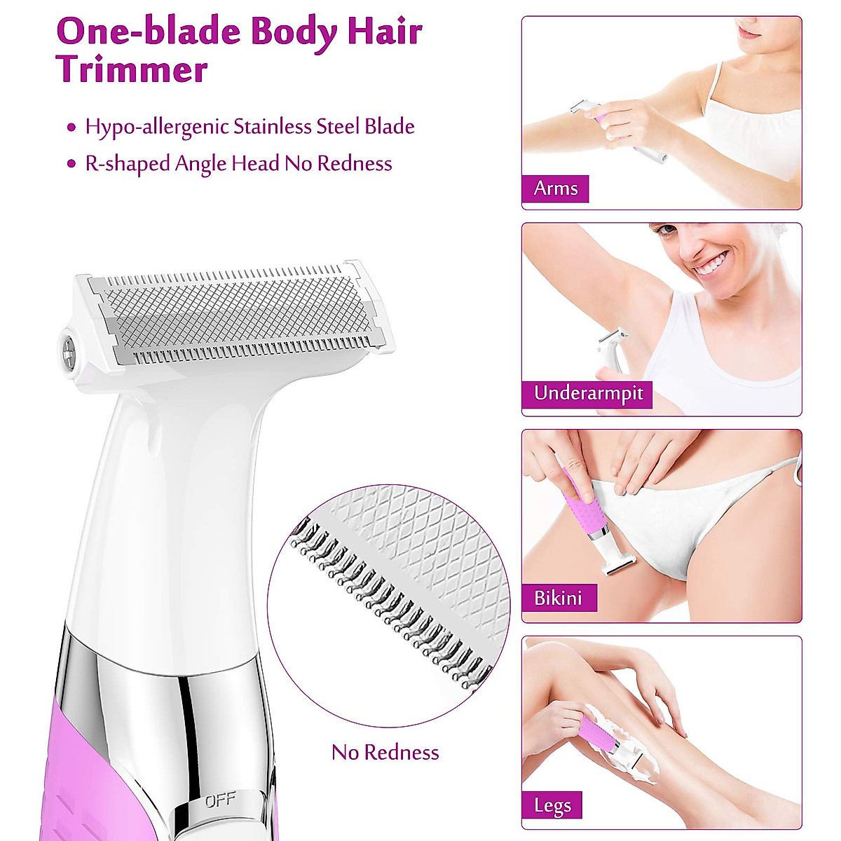 Electric Shaver for Women, 3-in-1 Painless Women Hair Trimmer Body Hair Removal Bikini Trimmer for Legs, Arms, Underarms, Face and Bikini Rechargeable Cordless Womens Shaver Hair Remover - USB Charge