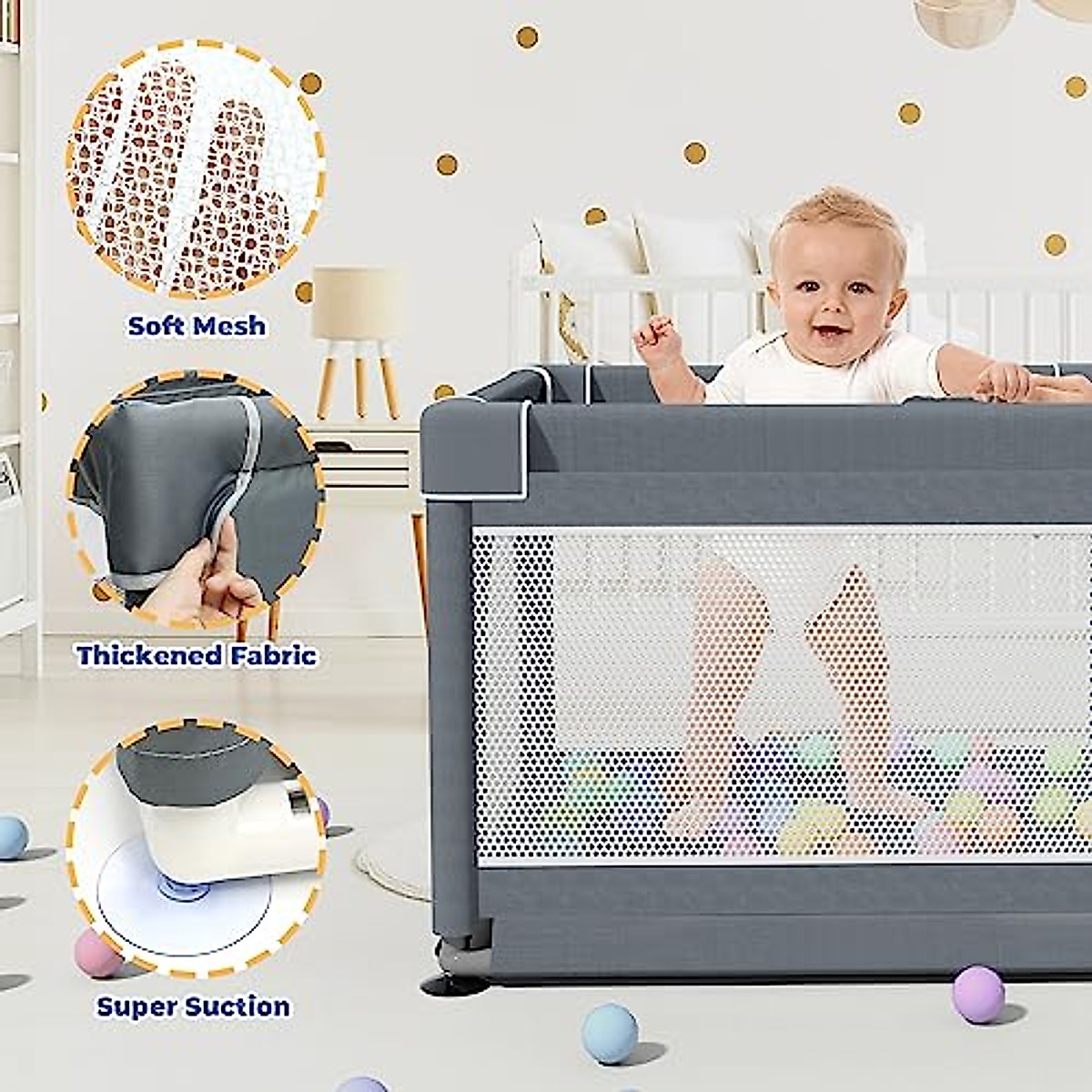 Small Baby Playpen 36" X 36", LUTIKIANG Play Pen for Babies and Toddlers with Gate, Safety Sturdy Baby Fence Play Area, Play Yards for Apartment, Portable Light Weight Play Pin with Anti-Slip Suckers