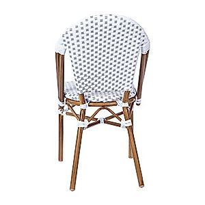 Flash Furniture Lourdes Set of 2 Indoor/Outdoor Commercial Bistro Stack Chairs - White/Gray PE Rattan Back and Seat - Natural Bamboo Print Aluminum Frame