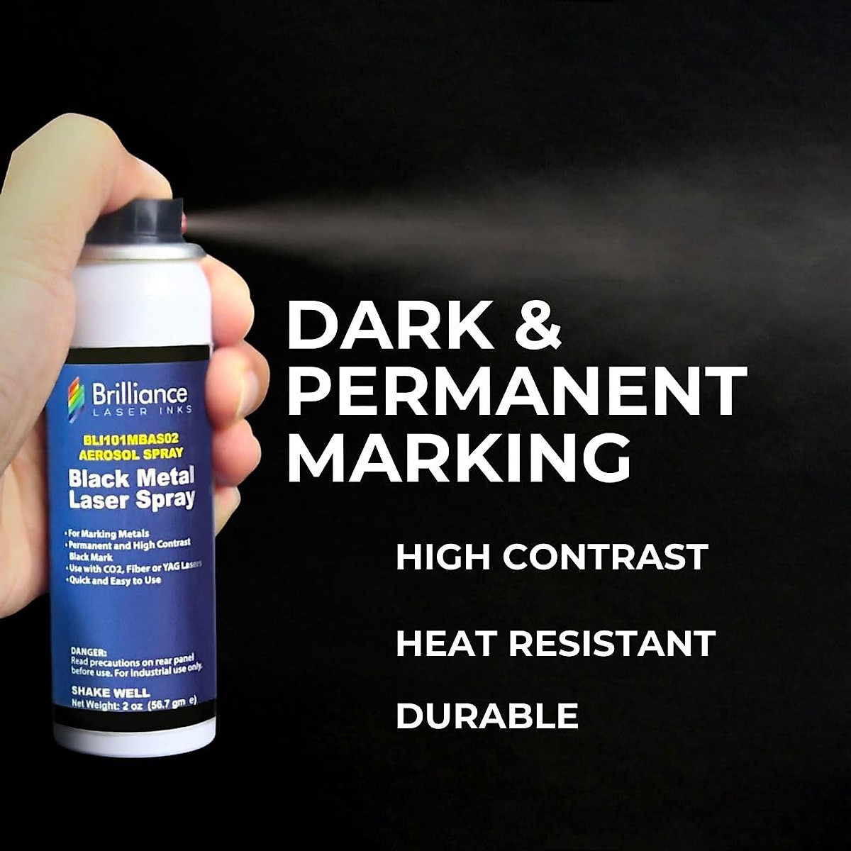 Brilliance Laser Inks 2 Oz Aerosol Black Laser Marking Spray for High Contrast Metal Marks | Permanent and Durable Metals Ink for Fiber, YAG, Diode, and CO2 Laser Engraver