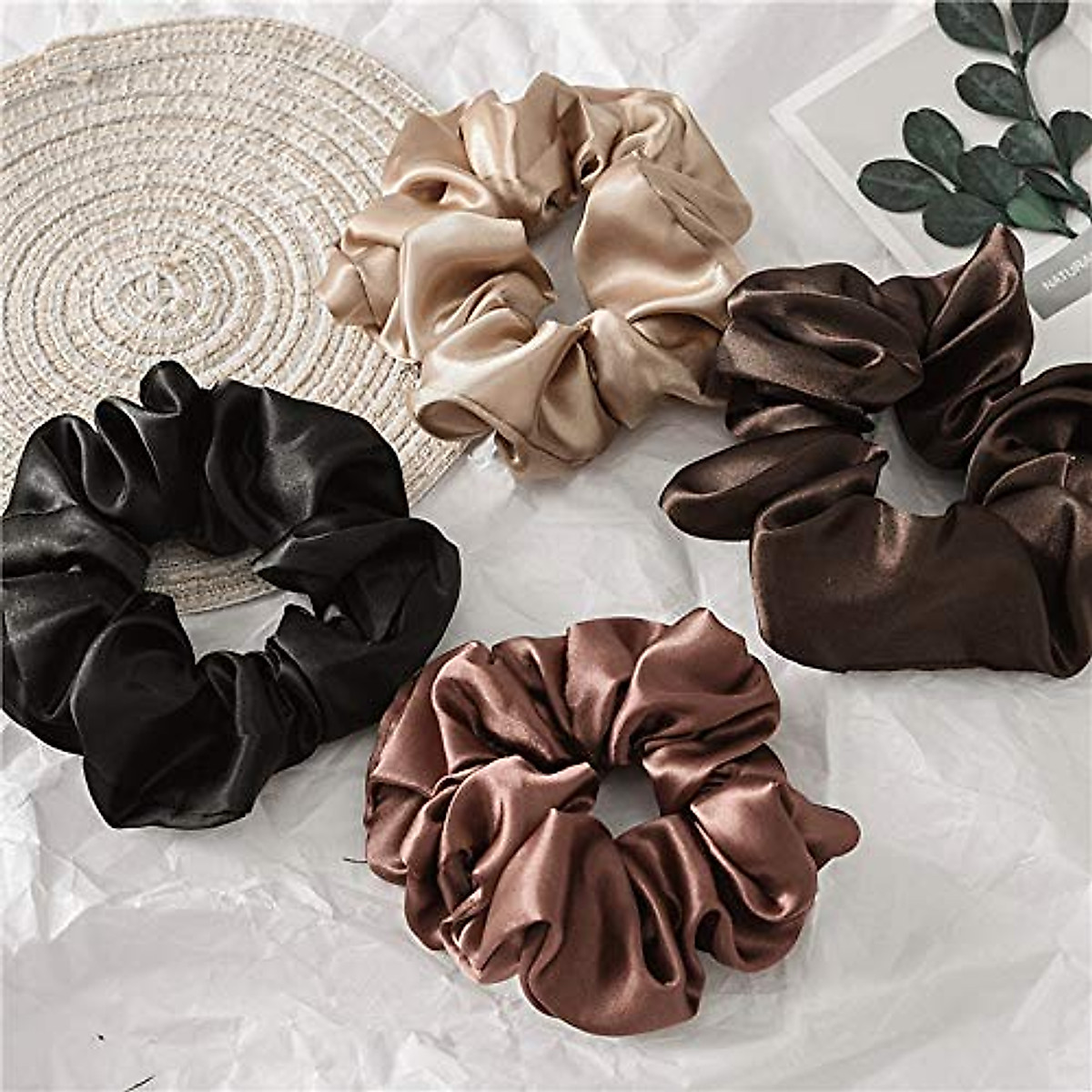 6 Pcs Satin Silk Hair Scrunchies Soft Hair Ties Fashion Hair Bands Hair Bow Ropes Hair Elastic Ponytail Holders Hair Accessories for Women and Girls (4.5 inch, Classic color)
