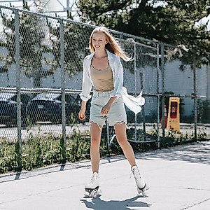 Monsports Roller Skates for Women with PU Leather High-top Double Row Rollerskates, Unisex-Adult Indoor Outdoor Derby Quad Rink Skates with Fast Braking for Beginner