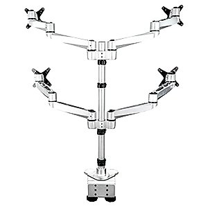 StarTech.com Desk Mount Quad Monitor Arm – Premium Articulating VESA 4 Monitor Mount 2x2 up to 30" – Ergonomic Height Adjustable Pole Mount - Tilt/Swivel/Rotate - C-Clamp/Grommet - Silver (ARMQUADPS)
