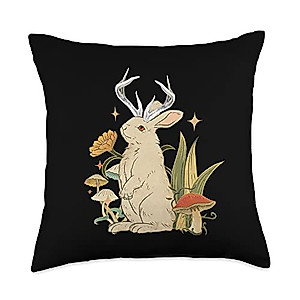 Cottagecore Aesthetic Jackalope Retro Jackalope Funny Rabbit Throw Pillow, 18x18, Multicolor