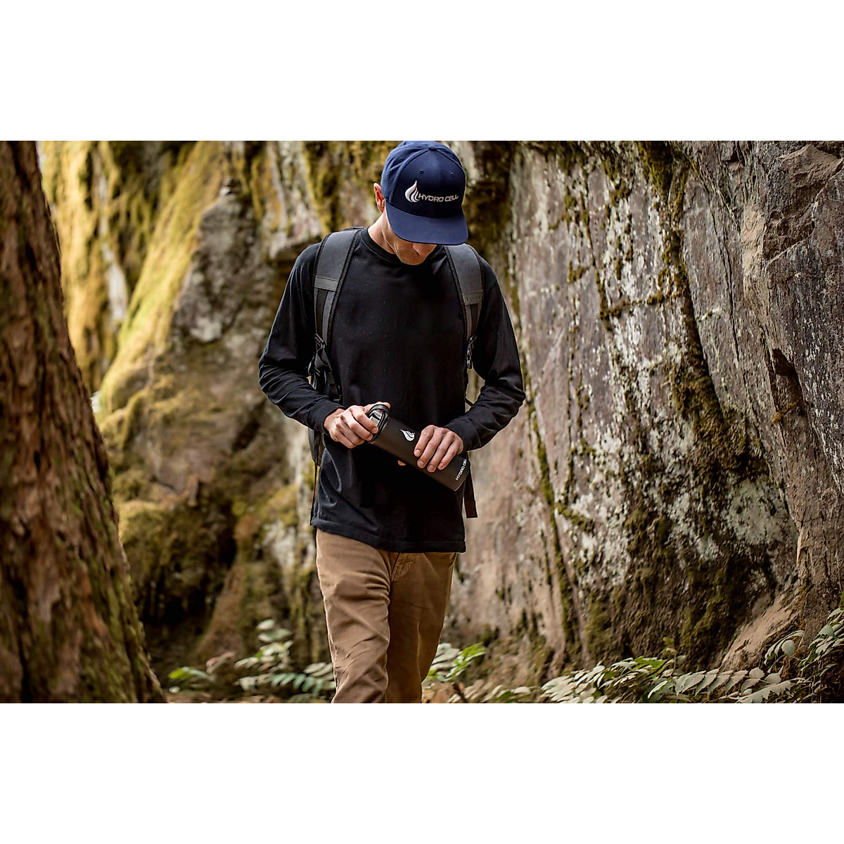 HYDRO CELL Stainless Steel Insulated Water Bottle with Straw - For Cold & Hot Drinks - Metal Vacuum Flask with Screw Cap and Modern Leakproof Sport Thermos for Kids & Adults (Black 24oz)