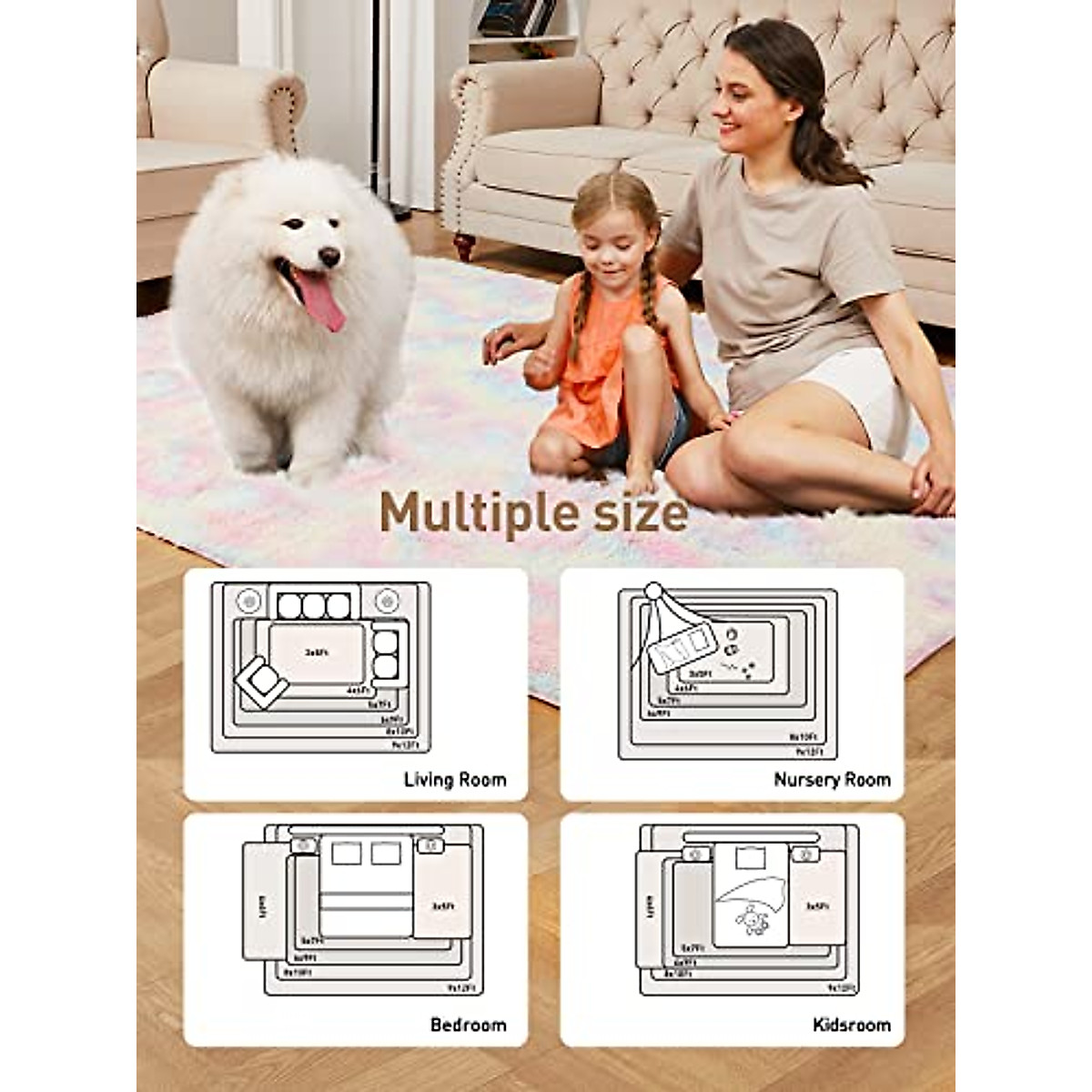 Medeunk 8x10 Area Rugs Rainbow Super Soft Fluffy Upgrade Sponge Non-Slip No Shedding for Living Room Bedroom Girls/Boys Room Dorm Playroom