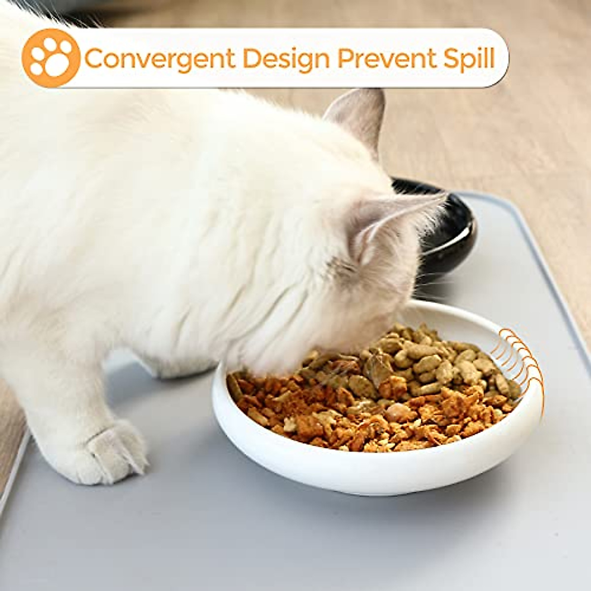 ComSaf Cat Food Water Bowl, Wide Shallow Ceramic Cat Dish, Non Spill Pet Bowl,10oz, Pack of 2