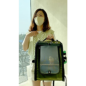 Birds Day Bird Carrier Backpack-Parrot Travel Cage with Perch and Food Bowl, Stainless Steel Tray (Dark Olive Green)