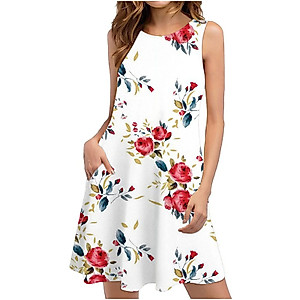 Midi Formal Dresses for Women 2023 Women's Summer Loose Tassel Sleeveless Printed Dress Navy