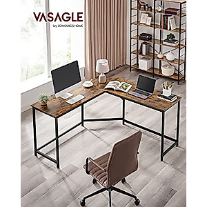 VASAGLE L-Shaped Computer Desk, 58-Inch Corner Desk for Study, Home Office Writing Workstation, Gaming Table, Space-Saving, Easy Assembly, Industrial Design, Rustic Brown and Black ULWD73X