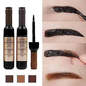 Wine Eyebrow Gel 3 Colors Wine Bottle Tattoo Brow Gel Tint Eyebrow Beauty Dyeing Eyebrow Cream Peelable Tearing Eyebrow Colouring Gel Waterproof Quick Dry Dyeing No Smudge Easy to Color
