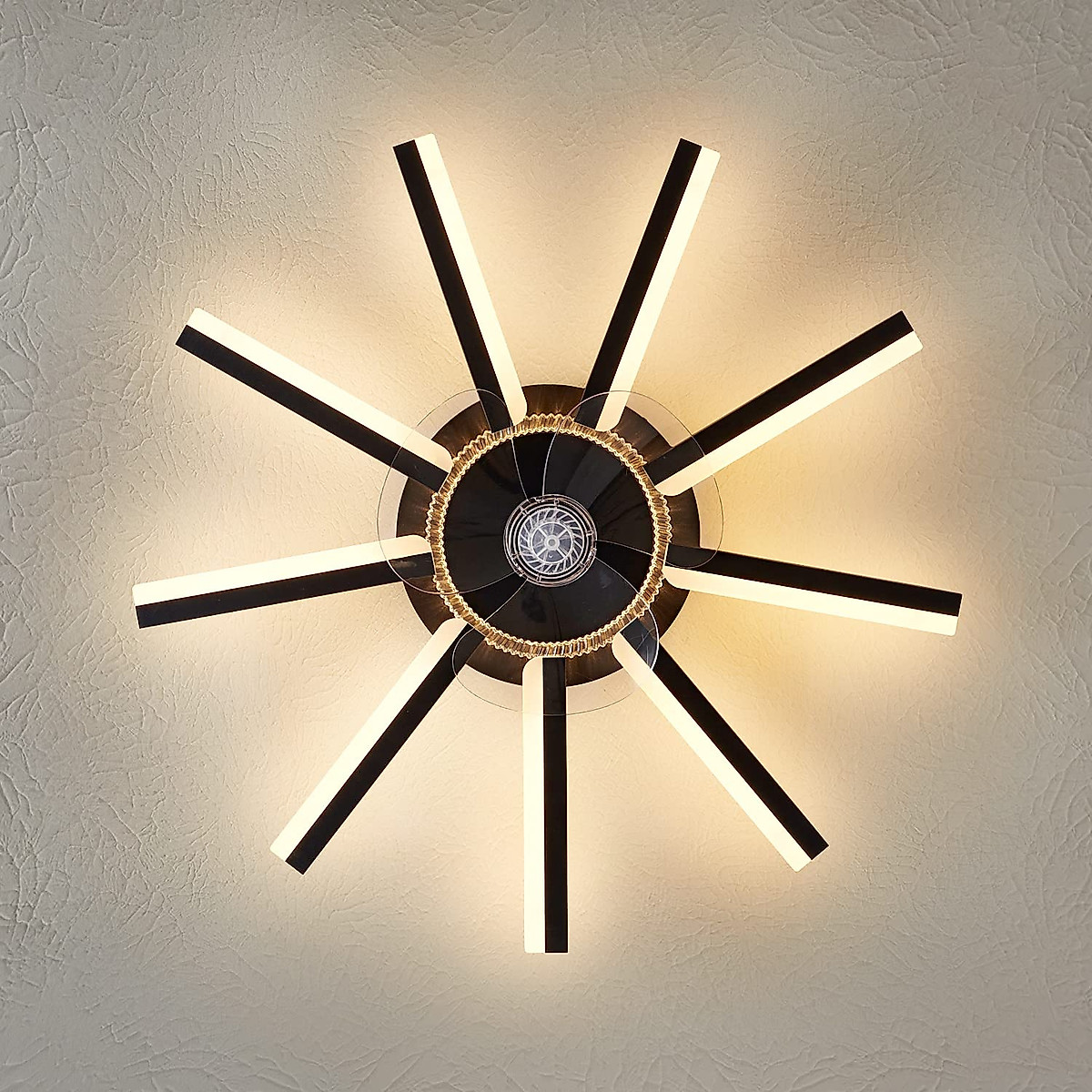 HuixuTe 27" Ceiling Fan with Lights Remote Control, 3 Colors 6 Speeds Personalized Fashion Geometric Ceiling Fan, Black Low Profile Ceiling Fan with Light for Kitchen Bedroom