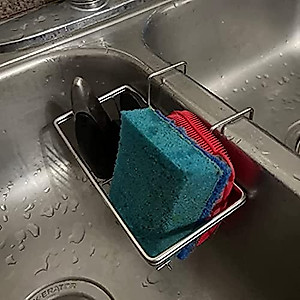 JIANYI Sponge Holder, Stainless Steel Sponge Holder for Kitchen Sink, Rustproof Durable Brush Sink Caddy for Sponge, Dishwashing, Brush Drying