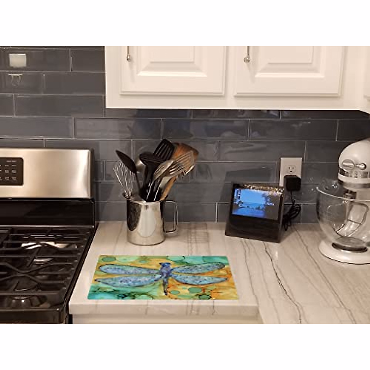 Caroline's Treasures 8967LCB Abstract Dragonfly Glass Cutting Board Large Decorative Tempered Glass Kitchen Cutting and Serving Board Large Size Chopping Board