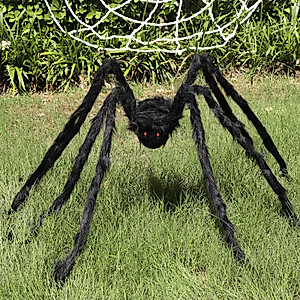Pawliss Halloween Decorations Indoor, 48inch Scary Giant Halloween Yellow Spider Fake Large Spider Hairy Props Realistic for Halloween Party Decor,Yard Decor,Outdoor,Indoor