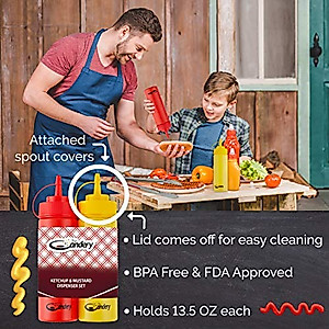 The Candery All-in-One Hot Dog Accessories Set- Ketchup & Mustard Squeeze Bottles - BBQ Tongs - 50 Red/White Hot Dog Trays for Carnivals, BBQs, Picnics, Concession Stands (Tongs,Trays Squeeze Bottles)