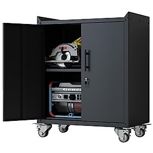 KILISTEELS Metal Storage Cabinet with Wheels,Garage Storage Cabinet Adjustable Shelves with Doors and Lock,Sturdy and Durable Heavy Duty Utility Storage Cabinet for Office/Kitchen/Pantry Organizer