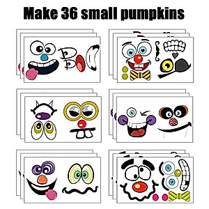 36 Pack Halloween Pumpkin Decorating Stickers Mini Make 36 Small Pumpkin Face Stickers for Halloween Kids Toddlers Party Favors Halloween Treats Stickers Gifts 18 Sheets