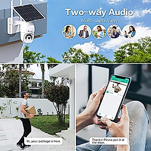 Ctronics 2.5K 4MP Security Cameras Wireless Outdoor, WiFi Solar Security Camera 2560 * 1440P 10000mAh Battery Powered, 360° PTZ, Color Night Vision, PIR Human Detection, 2-Way Audio, IP66