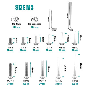620Pcs M3 Hex Socket Head Cap Bolts Screws and Nuts Assortment Kit，304 Stainless Steel Screws and Nuts