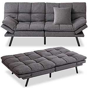 MUUEGM Futon Sofa Bed,Memory Foam Modern Convertible Couch Bed,Folding Futon Sleeper Couch with Compact Living Space,Apartment,Dorm,Bonus Room,71" D x 33" W x 31.5" H,Grey