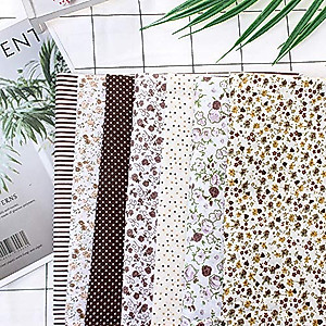 7 Pcs DIY Square Coffee Dot Assorted Cotton Fabric,25x25cm Pre Cut Floral Cloth Bedding Kit Quarters Bundle for Handmade Crafts(25 * 25)