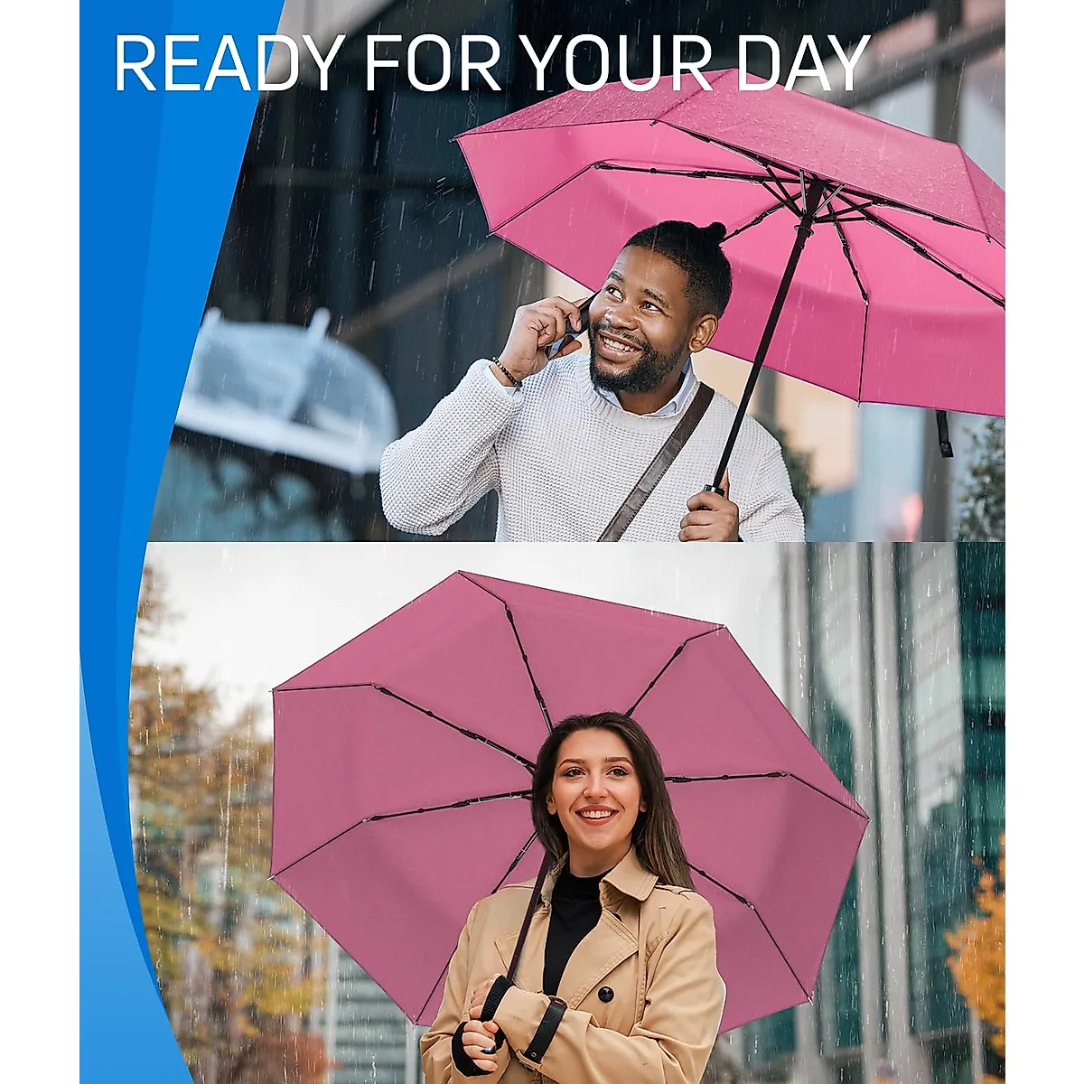 Rain-Mate Compact Travel Stick Umbrella - Pocket Portable Folding Windproof Mini Umbrella - Auto Open and Close Button and 9 Rib Reinforced Canopy