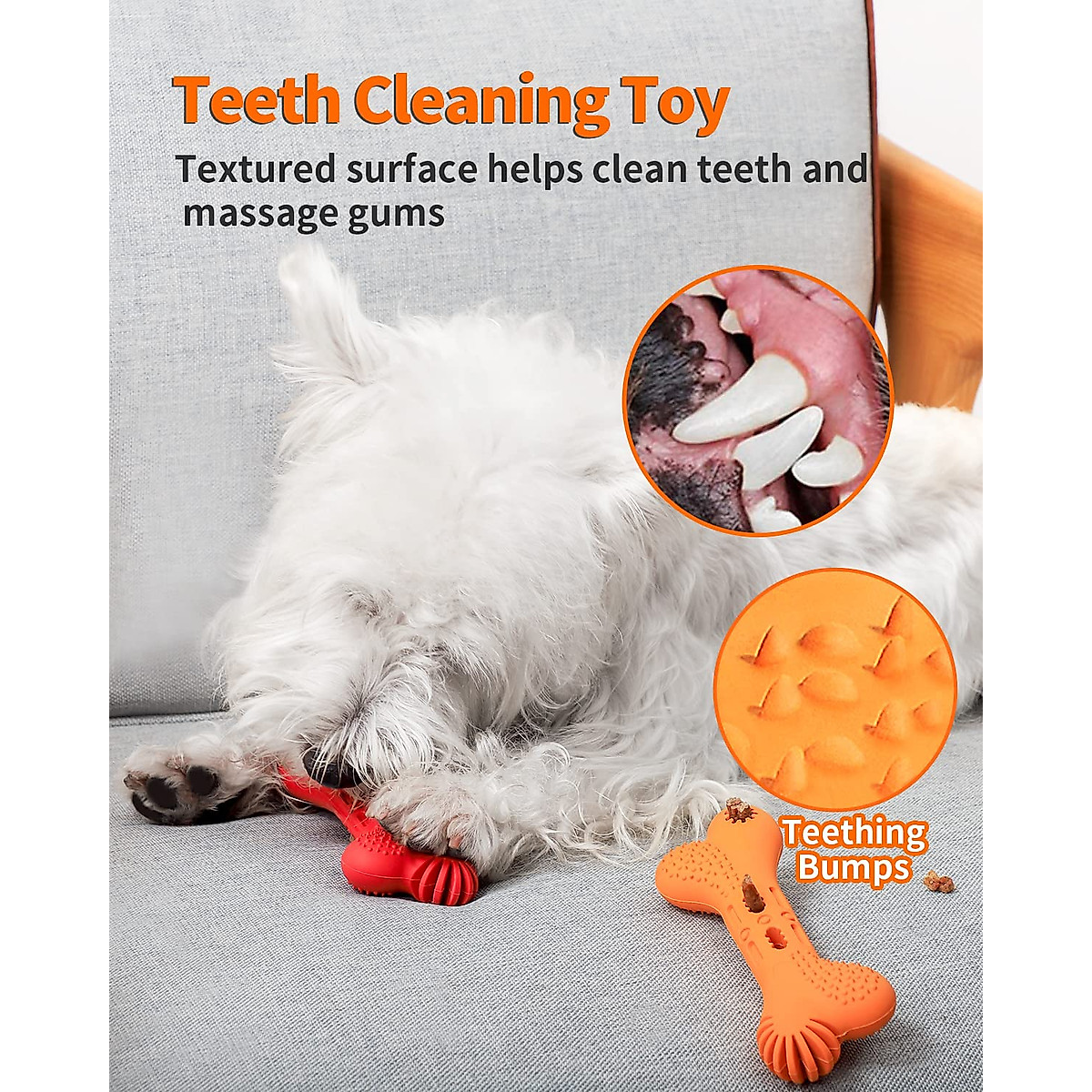 SCHITEC Puppy Chew Toys, [2 Pack] Interactive Treat Dispensing Puzzle Toy for Small Dogs, Tough Rubber Teething Dog Bones for Puppies