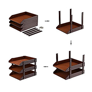 Leather Desk Organizer, 95store 3-Tier Stackable Document Tray, Perfect Desktop Organization Holder for Files, Folder, Stationery, Magazine, Newspaper, Mail, Office Supplies (Brown)
