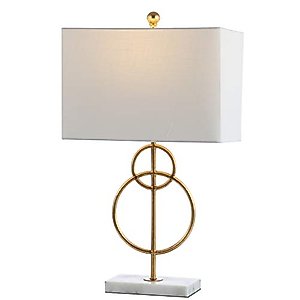 JONATHAN Y JYL1096A Haines 26" Modern Circle Marble/Metal LED Table Lamp Classic Glam Bedside Desk Nightstand Lamp for Bedroom Living Room Office College Bookcase LED Bulb Included, Gold Leaf/White