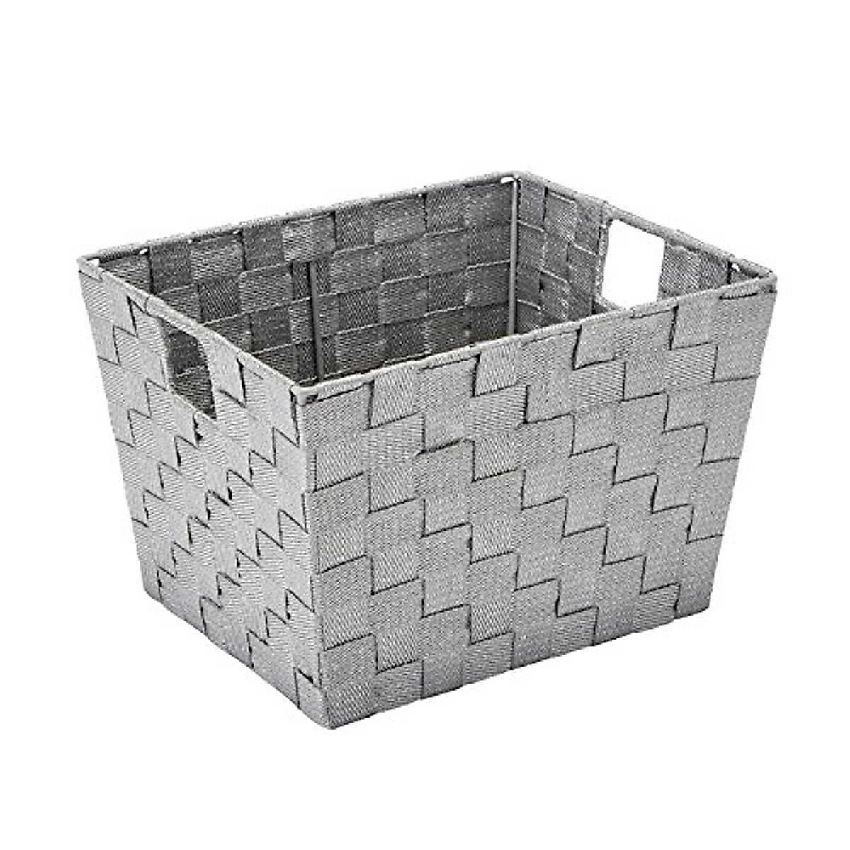 Simplify Medium Metallicx Striped Woven Storage Bin in Grey/Silver
