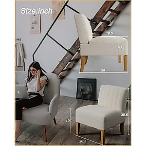 Armless Accent Chair for Bedroom, Modern Slipper Vanity Chair Living Room Chairs with Solid Wood Legs, Makeup Chair Fabric Comfy Upholstered Bedroom Chair Guest Chairs Reading Chair,Beige