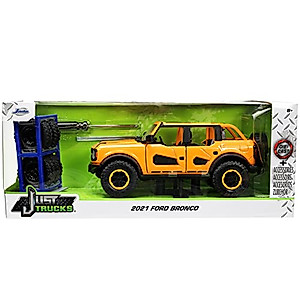 Jada Toys Just Trucks 1:24 2021 Ford Bronco Die-cast Car Orange with Tire Rack, Toys for Kids and Adults