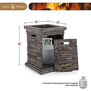 Sophia & William 18" Outdoor Gas Fire Pit Propane Fire Column 30,000 BTU Electronic Ignition Firepit for Patio Garden Backyard with Lava Rocks and Weather Cover, Natural Stone