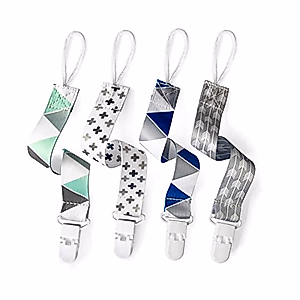 PandaEar Baby Pacifier Clips Solid Color, 4 Pack Universal Holder Leash for Boys and Girls, Teething Toys Teethers (Neutral)