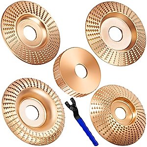 Tanzfrosch (Upgraded) 5PCS Wood Carving Disc Set with Universal Grinder Wrench for 4" or 4 1/2" Angle Grinder with 5/8" Arbor, Wood Shaping Disc Grinder Cutting Wheel Grinding Disk Attachments