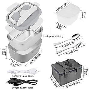 ErayLife Electric Lunch Box Food Heater 75W, Heated Lunch Box for Adults 12V/24V/110V for Car Truck Work, Upgraded Leak Proof Portable Food Warmer Heating Lunch Box 1.5L Stainless Steel Container