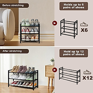 SALADAYS 3-Tier Expandable Shoe Rack, Adjustable Shoe Storage Shelf Organizer, Sturdy and Durable Metal Structure Free Standing Shoe Rack for Closet Entryway Doorway(Black)