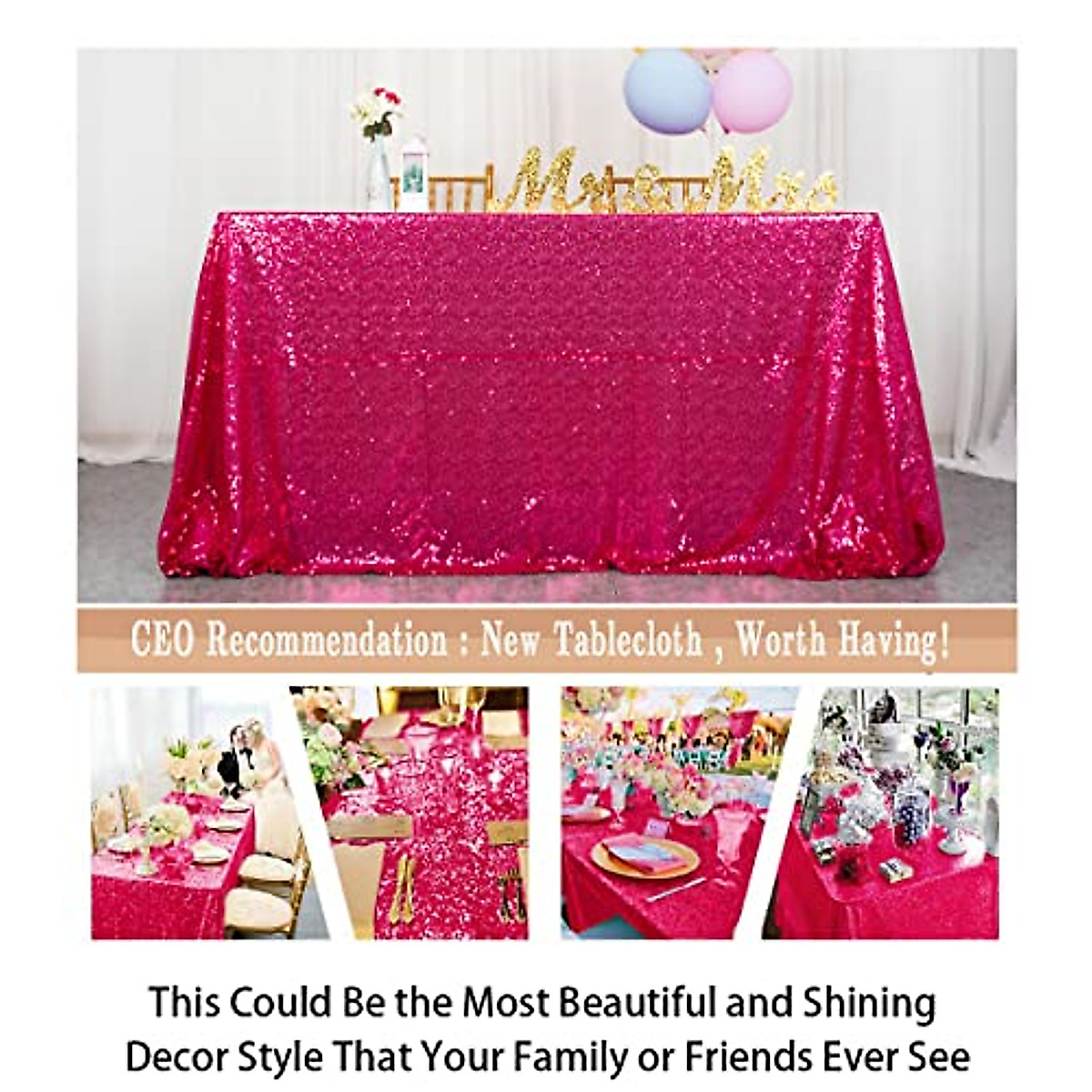 ShinyBeauty Hot Pink Sequin Tablecloth Rectangle 60inx102in Sequin Tablecloth for Wedding/Party-Fuchsia
