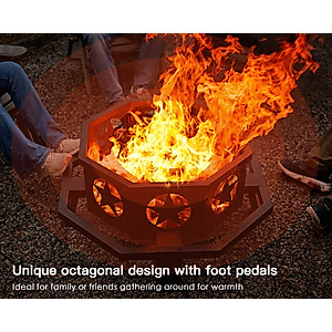 fissfire 35 inch Fire Pit, Outdoor Wood Burning Fire Pit Octagonal Heavy Duty Firepit for Camping, Backyard, Patio, Black