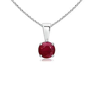 Angara Natural Ruby Solitaire Pendant Necklace for Women In Sterling Silver with 18" Chain (0.3 Cttw 4mm Round Ruby)
