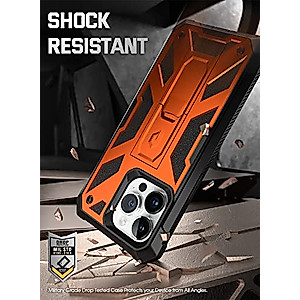 Poetic Compatible with iPhone 14 Pro Max Case, Spartan Phone Case for iPhone 14 Pro Max, Full Body Leather Texture Shockproof Protective Cover with Screen Protector and Kickstand, Metallic Orange