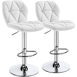 Yaheetech Bar Stools Set of 2 Counter Stool Bar Chairs with Backrest Height Adjustable Swivel Tall Bar Stools Modern PU Leather, White