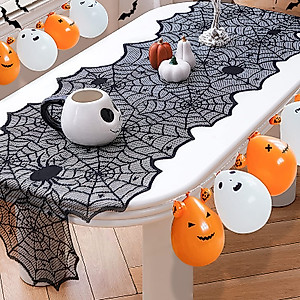 Halloween Table Runner - Black Lace Spider Web Table Runners for Halloween Decor,Vivid Polyester Spider Web Tablecloth for Halloween Masquerade Party Dinner Table Decoration 18 X 72 Inch